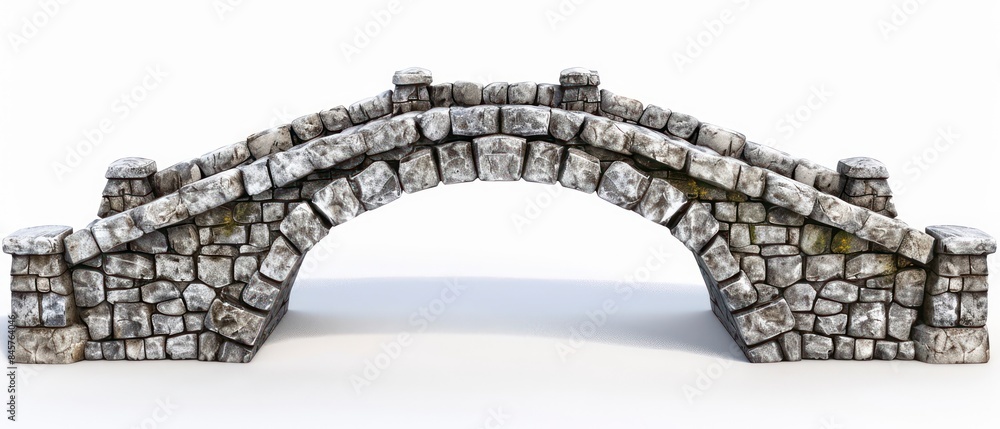 medieval stone bridge, isolated on a white backdrop, evokes the spirit ...