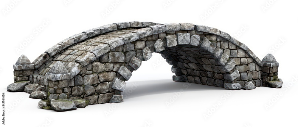 medieval stone bridge, isolated on a white backdrop, evokes the spirit ...