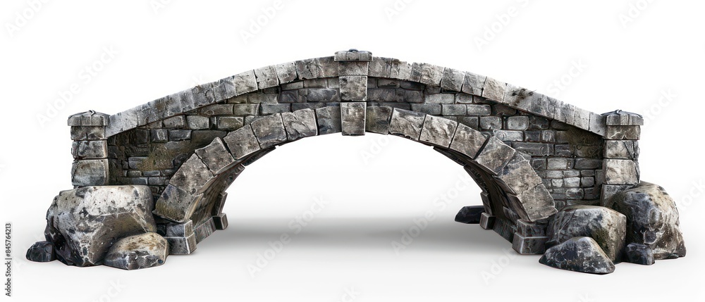 medieval stone bridge, isolated on a white backdrop, evokes the spirit ...