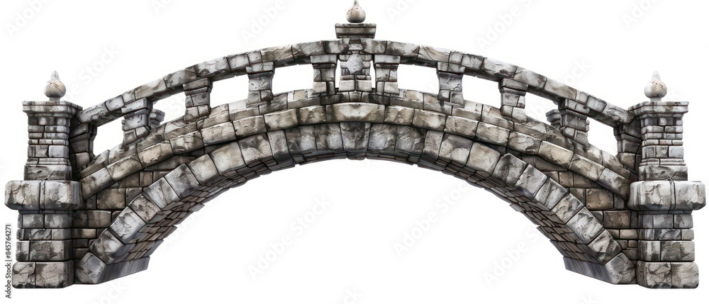 medieval stone bridge, isolated on a white backdrop, evokes the spirit ...