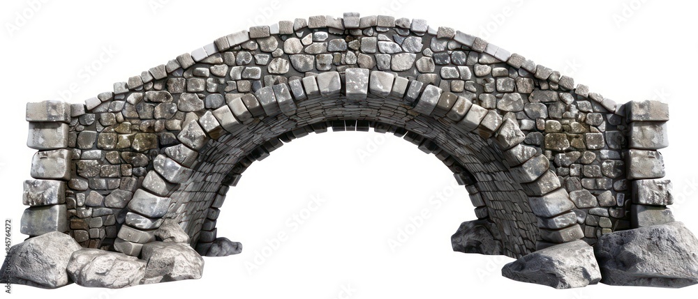 medieval stone bridge, isolated on a white backdrop, evokes the spirit ...