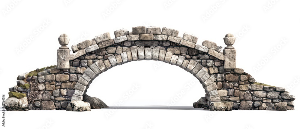 medieval stone bridge, isolated on a white backdrop, evokes the spirit ...