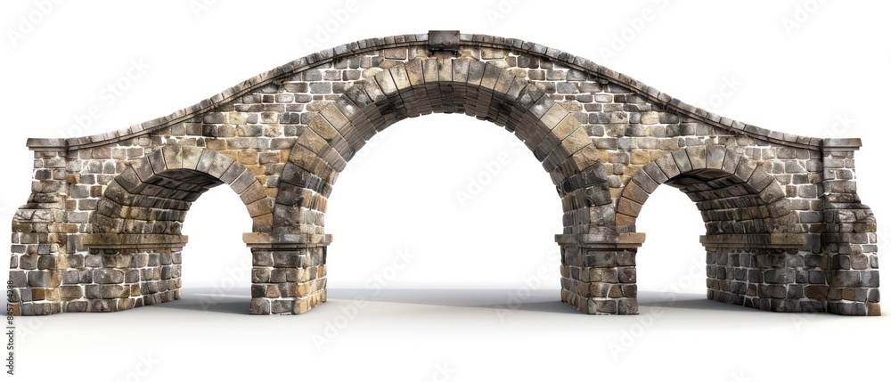 medieval stone bridge, isolated on a white backdrop, evokes the spirit ...