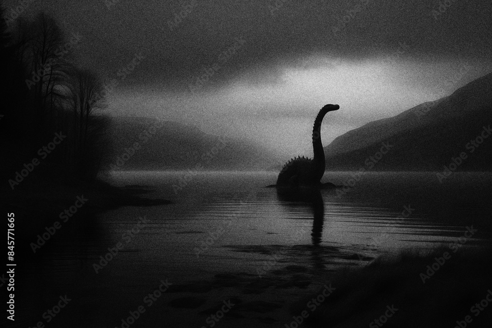 Loch Ness, Scotland, UK, illustration based on an Iconic 'Nessie' photo ...