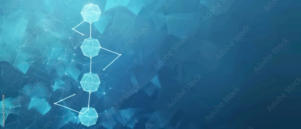 Abstract blue background with light polygons forms a flowchart ...