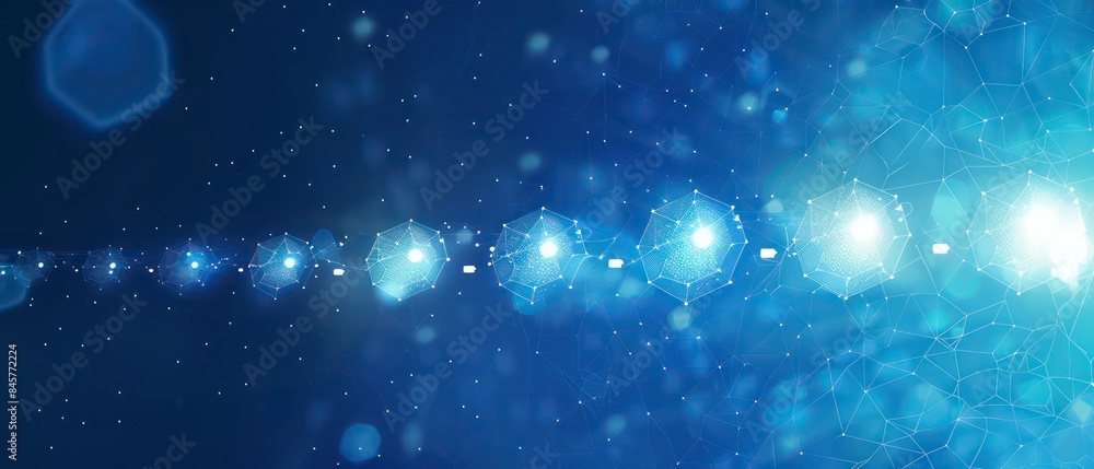 Abstract blue background with light polygons forms a flowchart ...