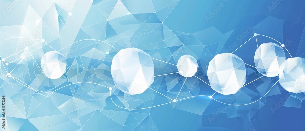 Abstract blue background with light polygons forms a flowchart ...