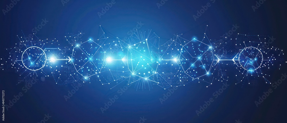 Abstract blue background with light polygons forms a flowchart ...