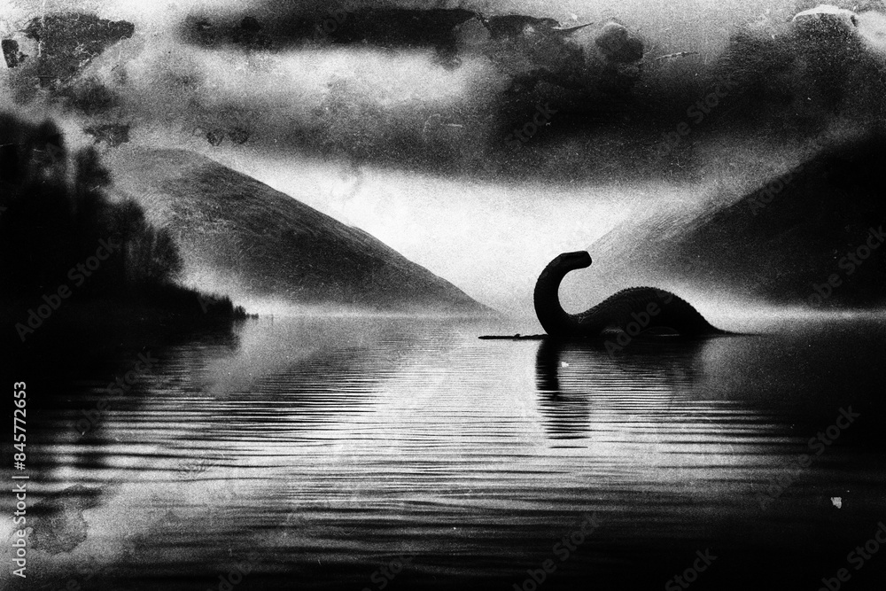 Loch Ness, Scotland, UK, illustration based on an Iconic 'Nessie' photo ...