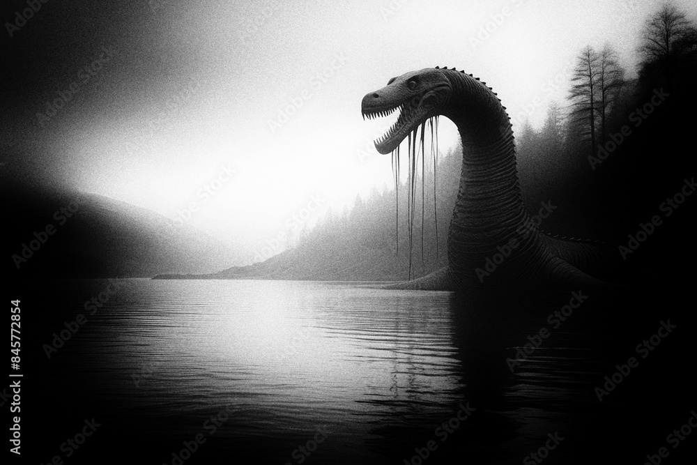 Loch Ness, Scotland, UK, illustration based on an Iconic 'Nessie' photo ...