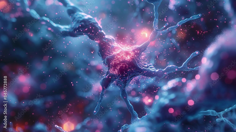 Futuristic HD image of genetic medicine, human cell growth under ...