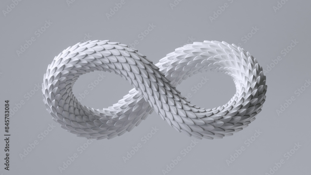 3d render. Twisted infinity symbol with albino snake skin texture ...