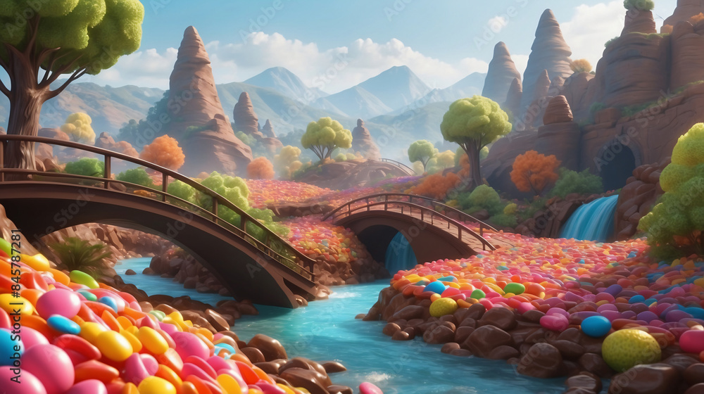 Magical Landscape with Rolling Chocolate Hills: Gummy Bear Trees, Candy ...