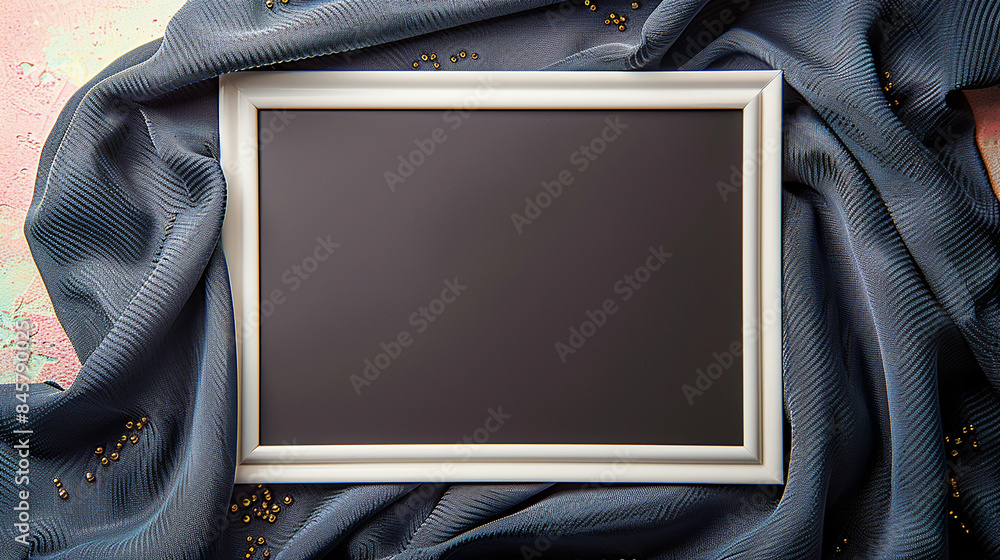 Black Blank Canvas in White Frame with Draped Fabric, Ideal for ...