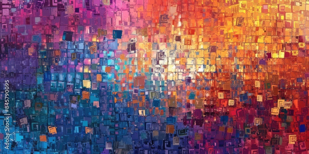 Artistic abstract digital image of rainbow color in pixel art texture ...