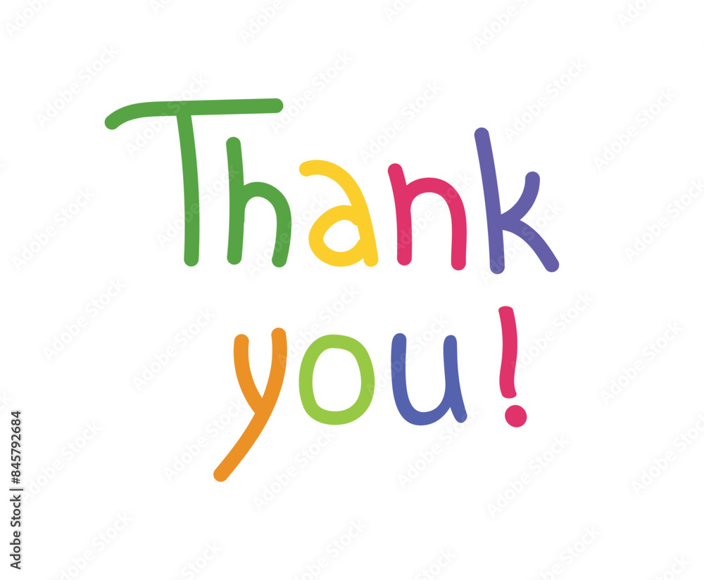 Funny Thank you text lettering. Handwritten colorful inscription of ...