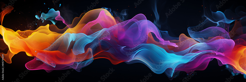 Colorful abstract fire and liquid paint splash on a black background ...