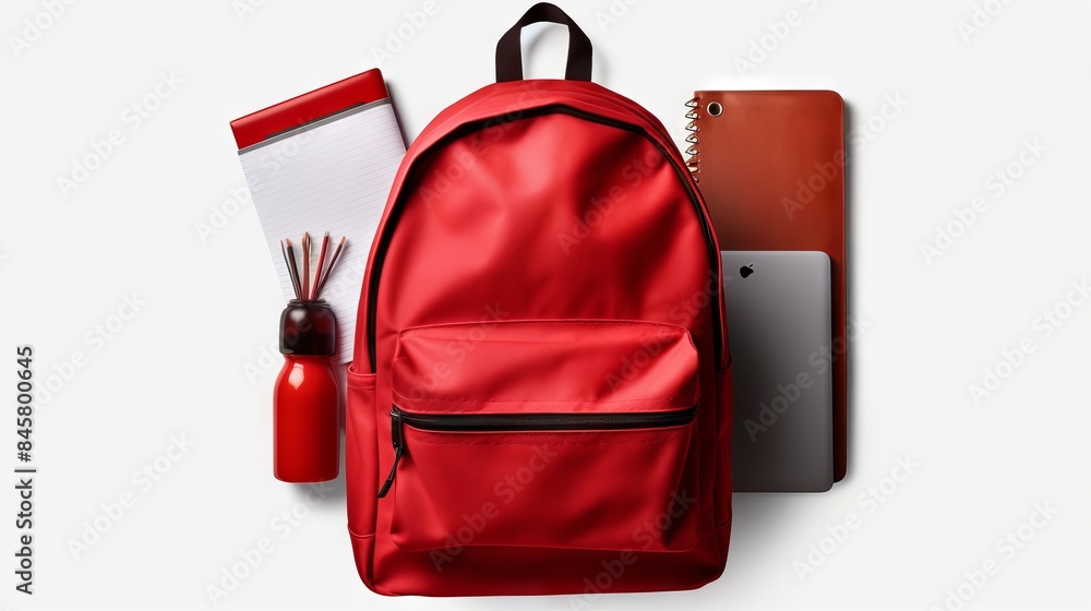 Back to school essentials: red student backpack and school supplies ...