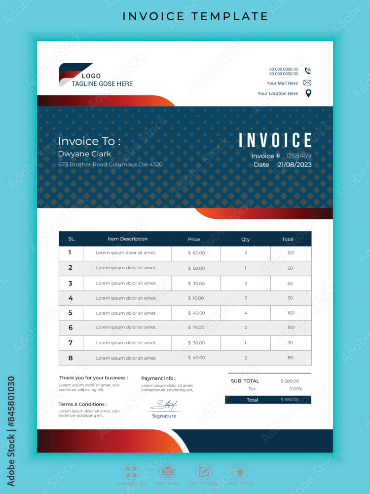 Professional invoice and letterhead design template vector illustration ...