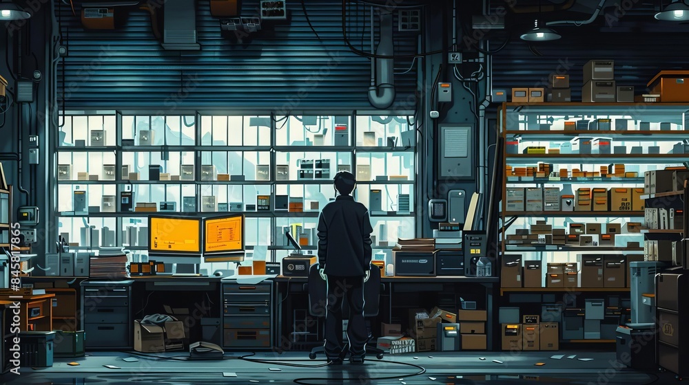 Capture a robot managing office supplies, focus on the automated ...