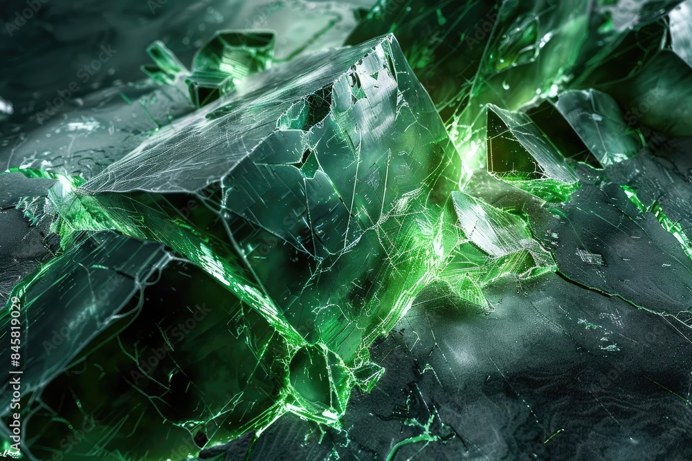 Fractured Crystal Structure A shattered crystal structure with glowing ...