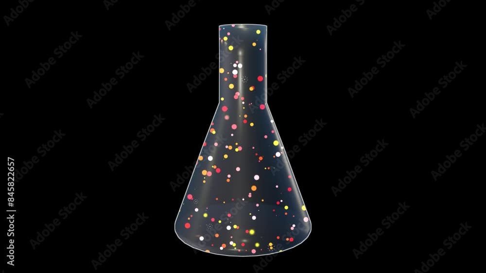 Conical Erlenmeyer flask with gas inside. Glass flask with smoke, gases ...