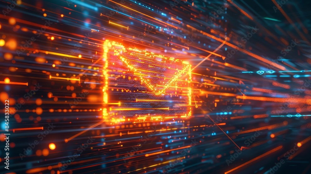 Digital Mailbox in a Cybernetic Landscape - A glowing email icon is ...