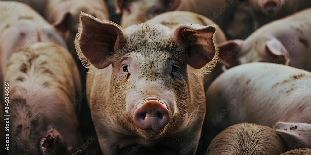 Pigs in a crowded intensive pig farming environment. Concept Animal ...