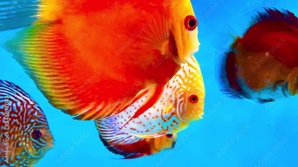 4K This clip features brightly colored discus fish swimming in an ...