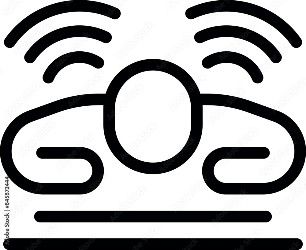 Parking sensor icon, represented by a round sensor emitting radio waves ...