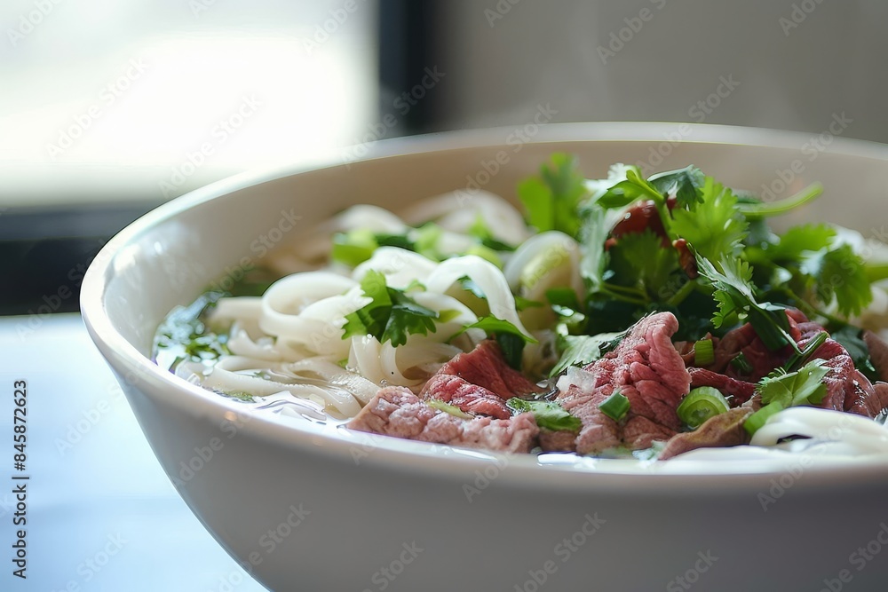 Vietnamese pho soup with rare beef tendon tripe brisket onions and ...
