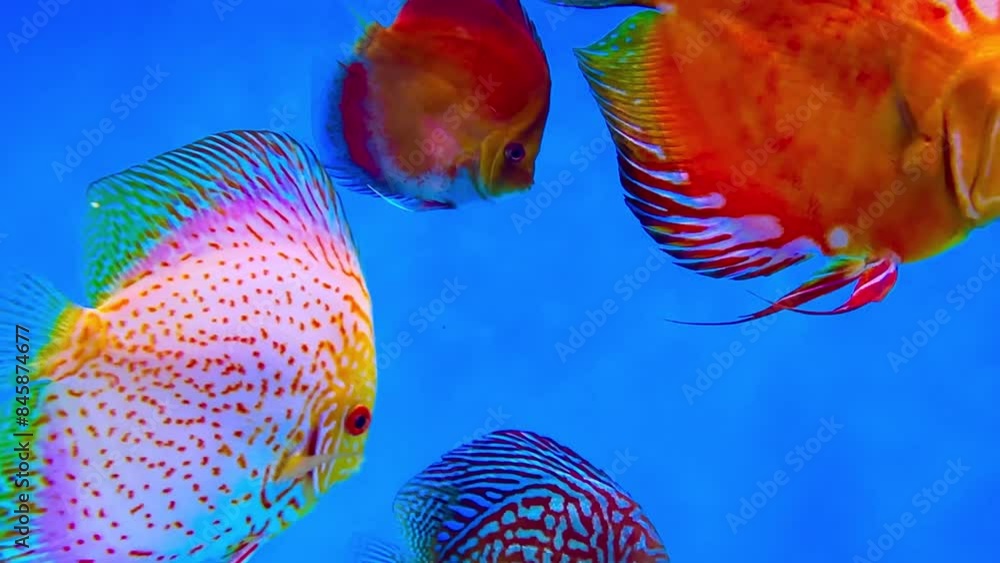 4K This clip features brightly colored discus fish swimming in an ...