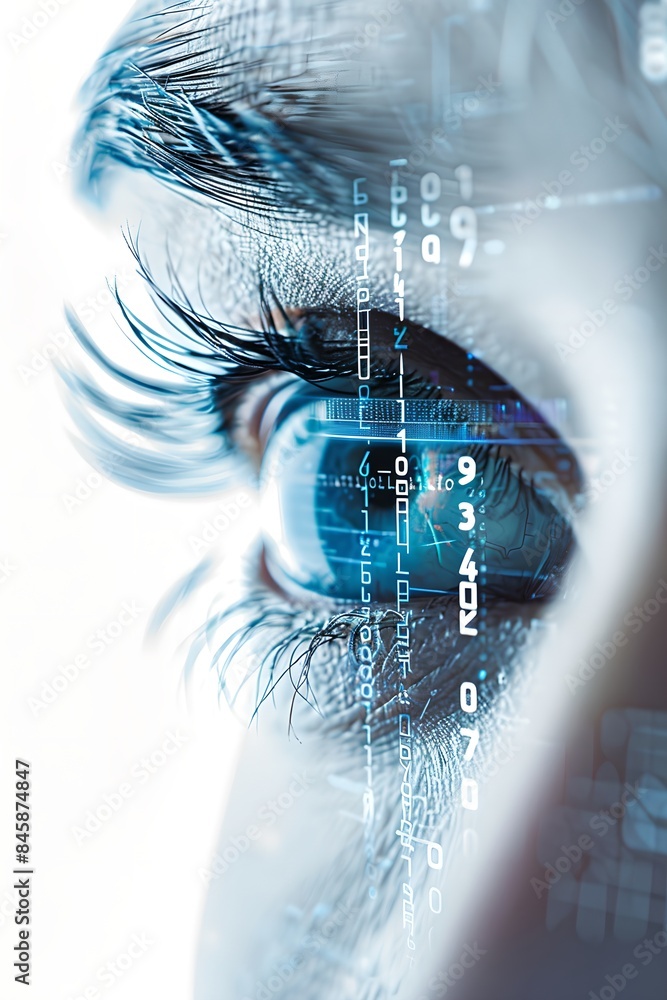 Close-up of eye with digital futuristic interface overlay. Artificial ...