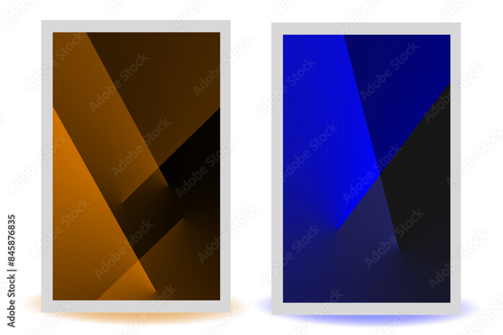 The art of spatial visuals and color tones. Set of two images of black ...