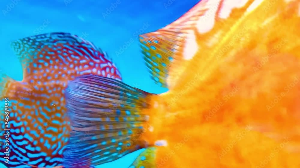 4K This clip features brightly colored discus fish swimming in an ...