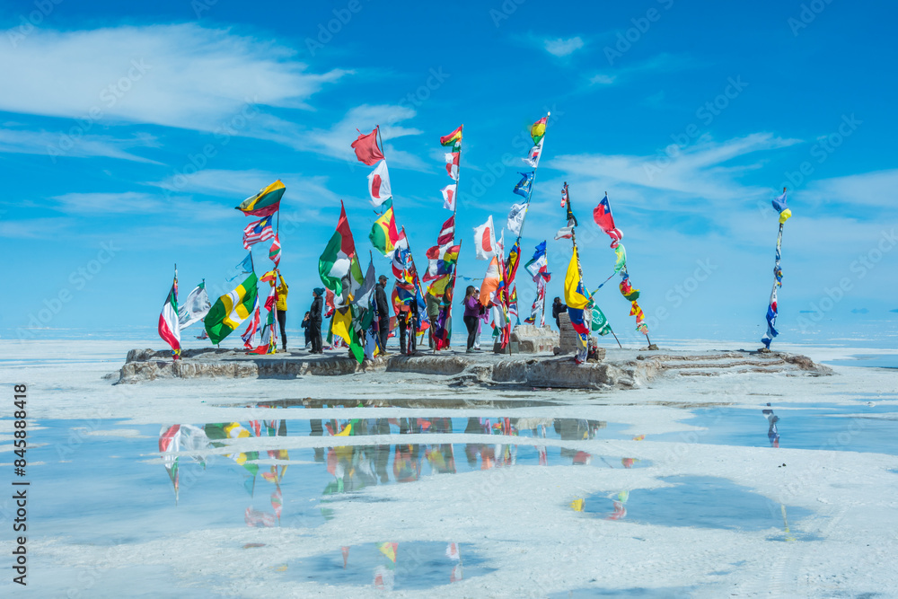 View of Plaza de las Banderas (Flags Square) at Salar de Uyuni (Uyuni ...