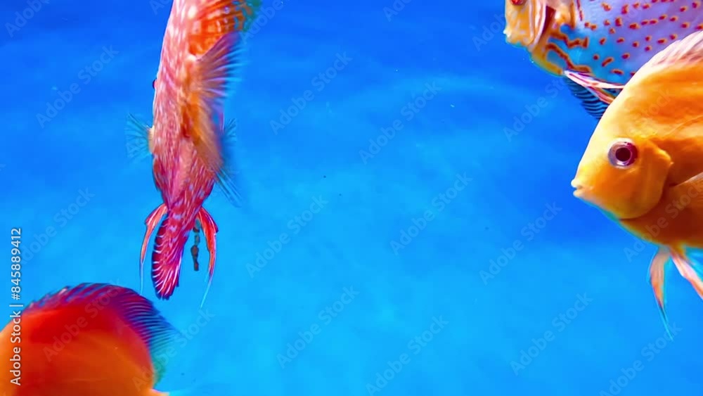 4K This clip features brightly colored discus fish swimming in an ...