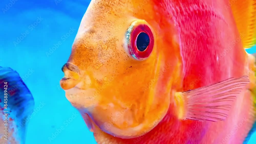 4K This clip features brightly colored discus fish swimming in an ...