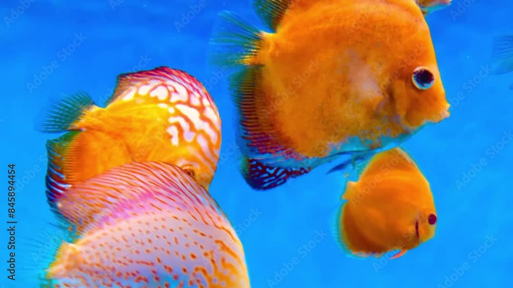 4K This clip features brightly colored discus fish swimming in an ...