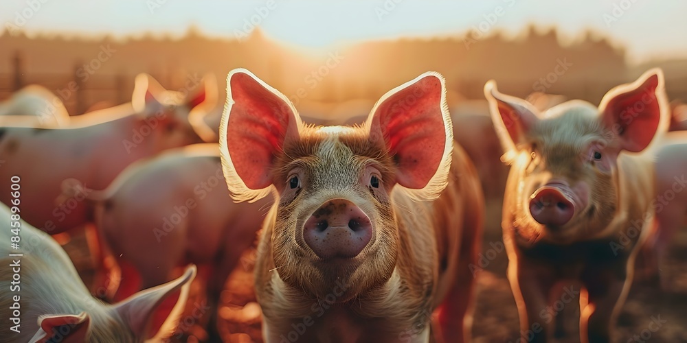 Pig or Pork Farming A Group of Pigs in an Intensive Farm. Concept Pig ...