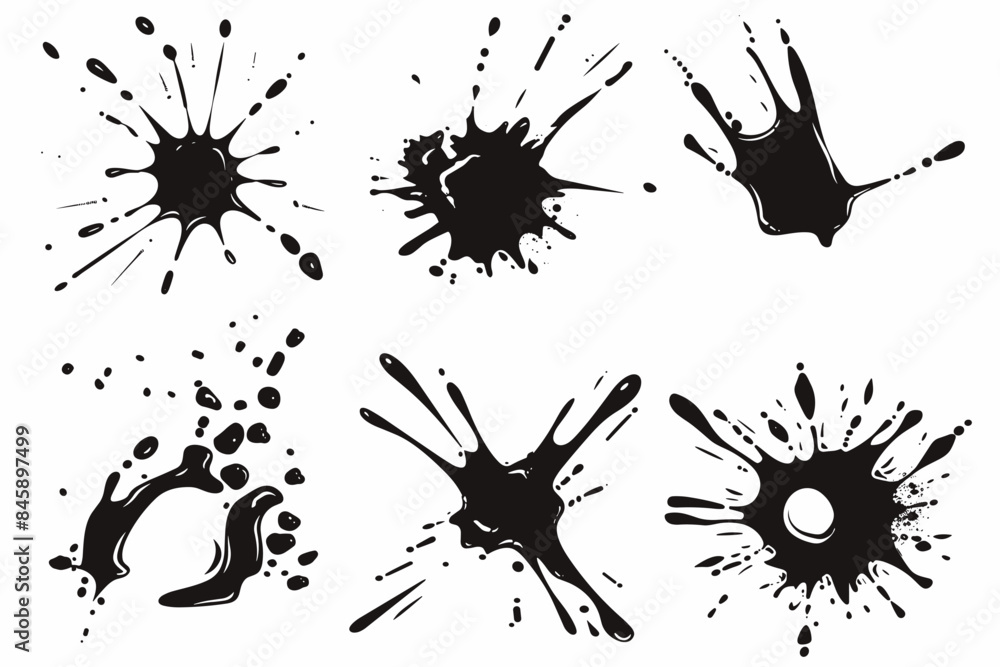 Blotter spots, liquid paint drip drop splash and ink splatter Ink drops ...