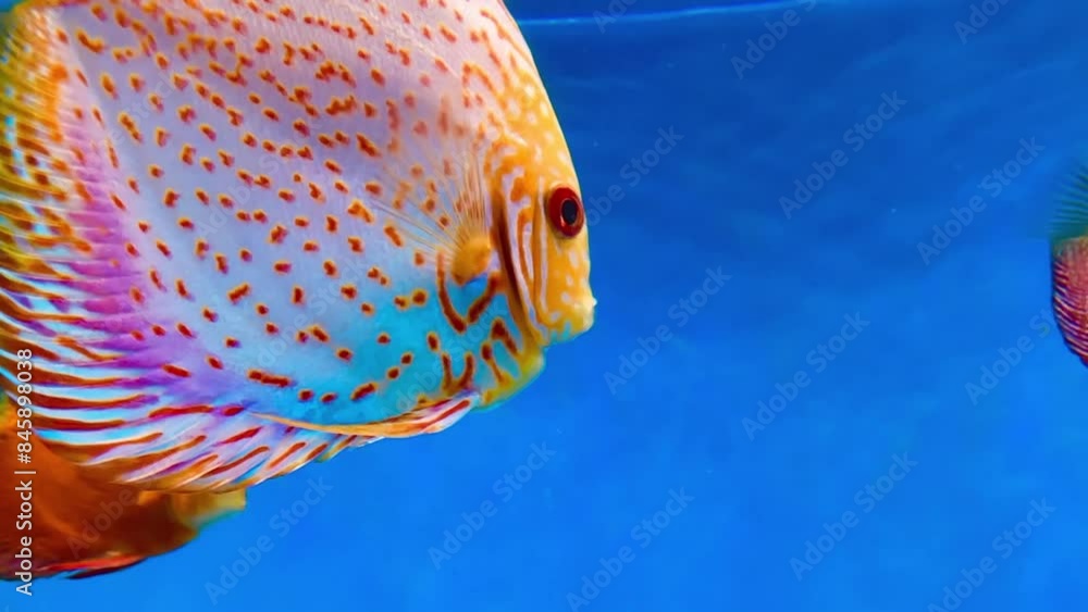 4K This clip features brightly colored discus fish swimming in an ...