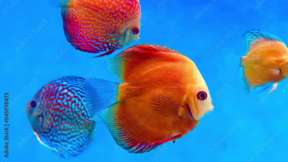 4K This clip features brightly colored discus fish swimming in an ...