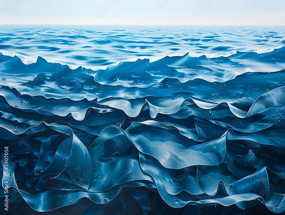 Waves of seaweed lazily appeared in the blue ocean water currents Stock ...