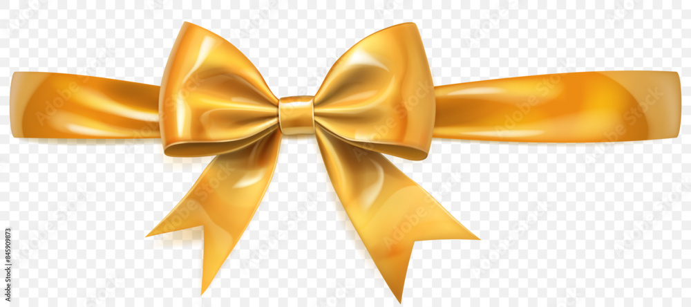 Beautiful large yellow shiny bow with horizontal ribbon and soft shadow ...