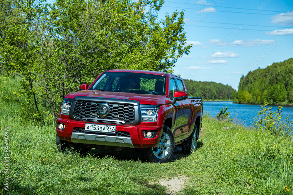 Moscow, Russia. June 2024: Red GWM great wall Poer KingKong pickup in ...