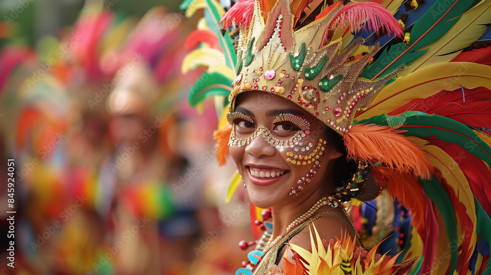 Filipino woman in costume for the Masskara festival in Bacolod ...
