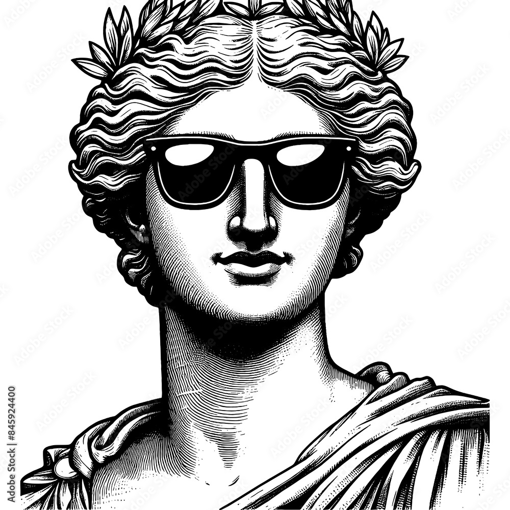 classical woman statue with sunglasses and a laurel wreath, ancient art ...