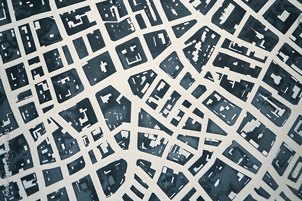 Aerial view of city streets with buildings and roads. Abstract ...