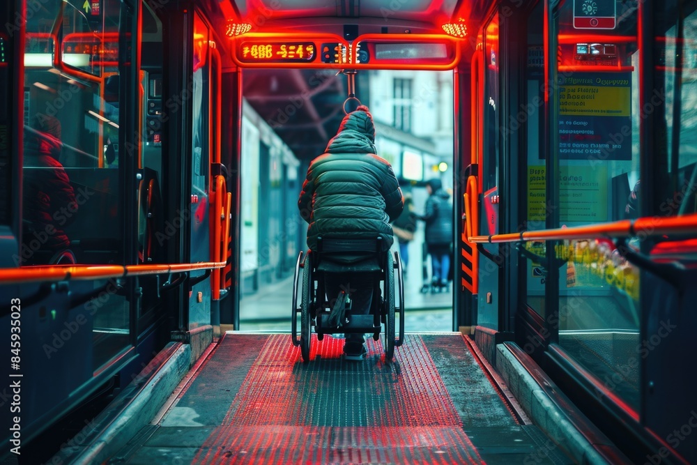 Person using a wheelchair navigating a ramp, providing accessibility ...